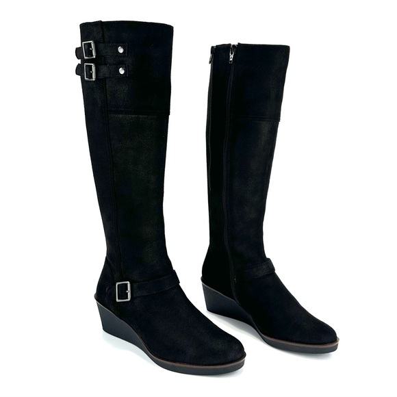 AEROSOLES | Shoes | Aerosoles A2 Robbins Egg Black Textile Wedge Heel ...